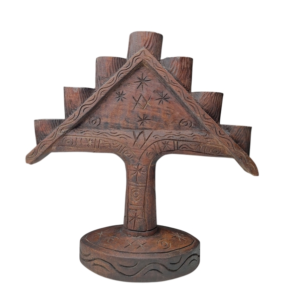 Handmade | Other | Vintage Hand Carved Wooden Jewish Temple Menorah ...